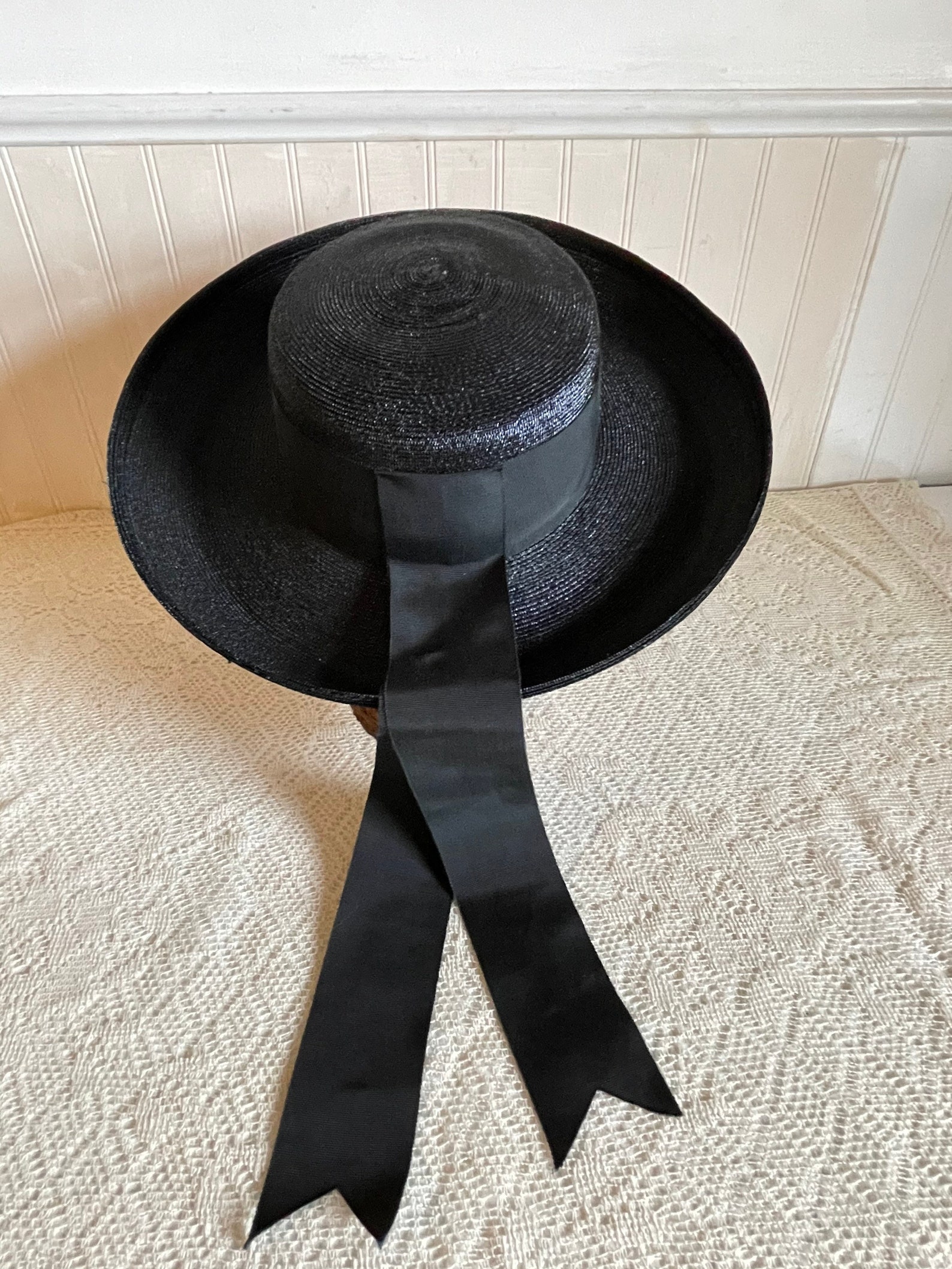 Black French Straw Hat Ladies Created by Christine NY | Etsy