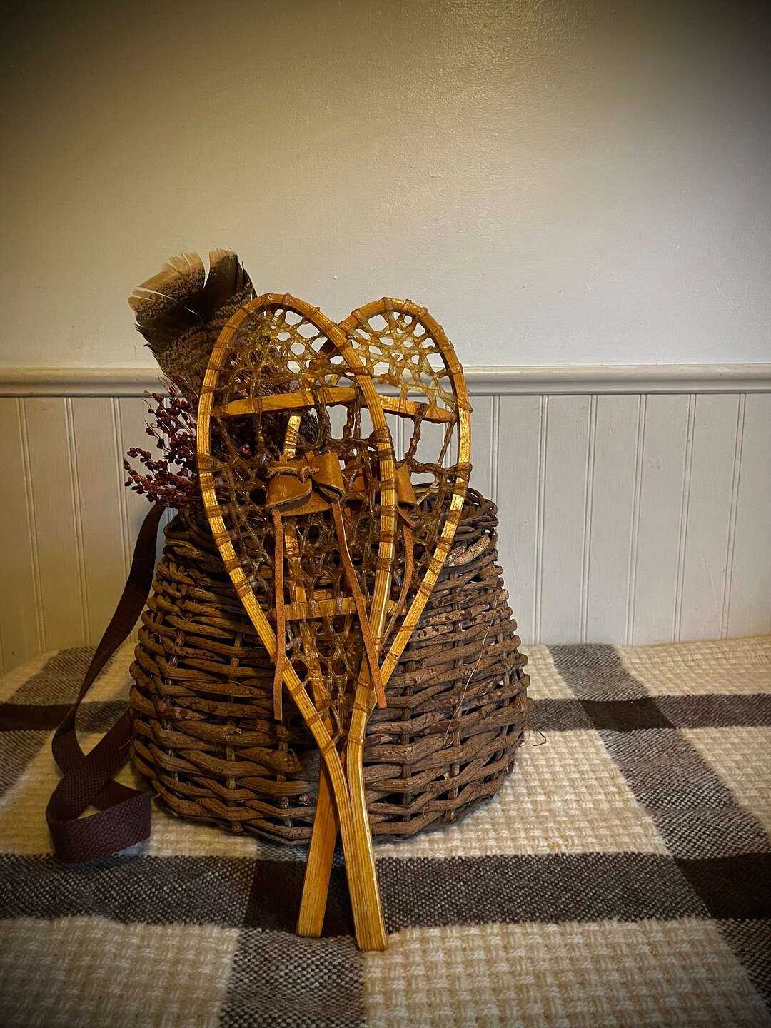 Miniature Snowshoes – Canadian Made Rawhide & Leather, Cabin Decor (16 ...