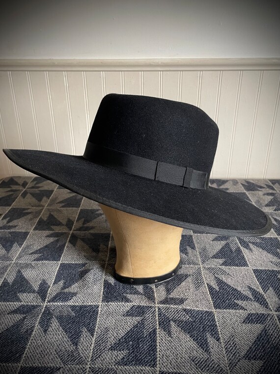 Amish Flying Eagle Hat 7 - Wide Brim Black Wool Fedor… - Gem