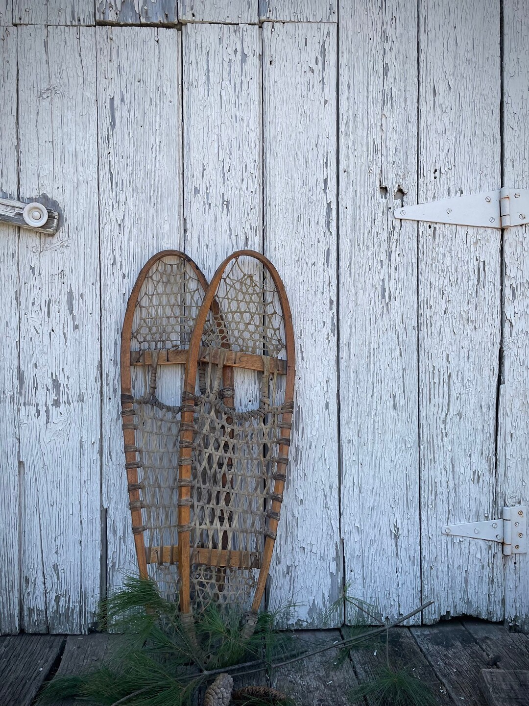 Snowshoes Bear Paw Wooden Vintage Hand Strung Indian Craft Rawhide ...