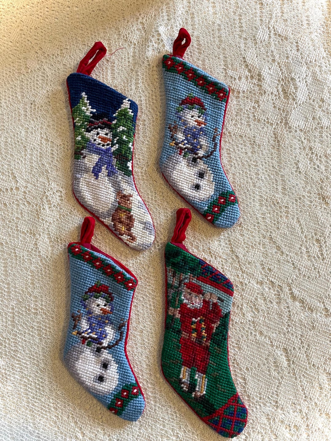 Miniature Needlepoint Stockings - 4 Completed Christmas Stocking ...