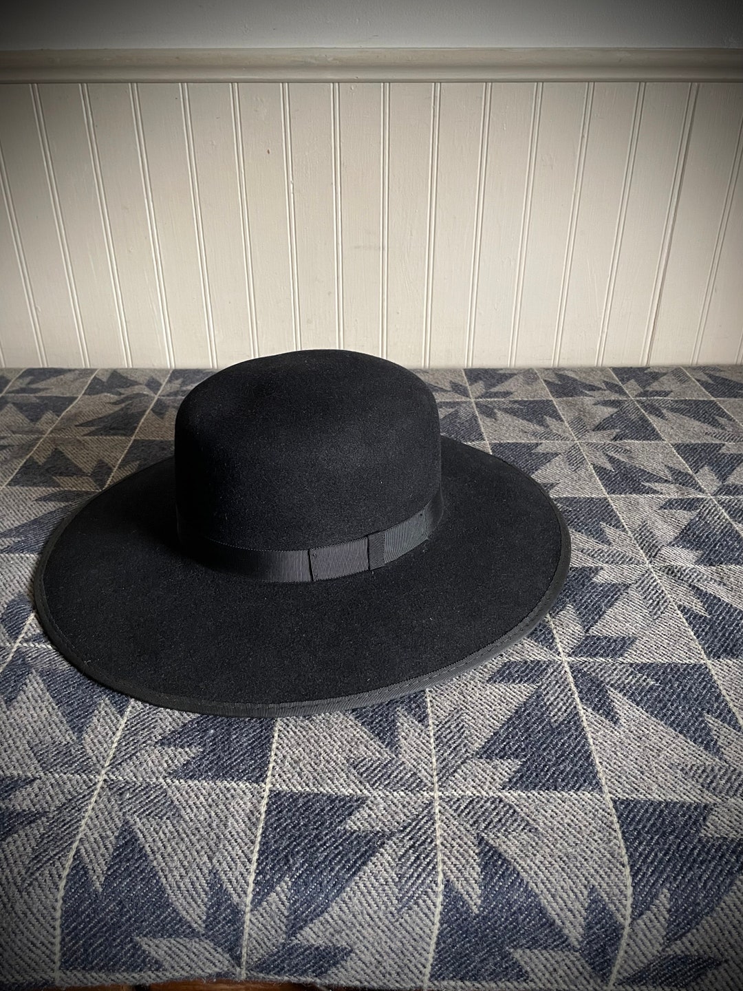 Amish Flying Eagle Hat 7 - Wide Brim Black Wool Fedora Mennonite Hat ...