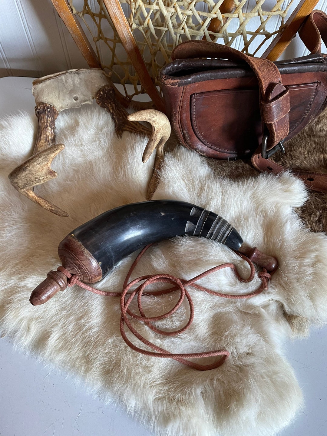 Powder Horn Muzzle Loader Shotgun Black Powder Horn Re-enactment Long ...