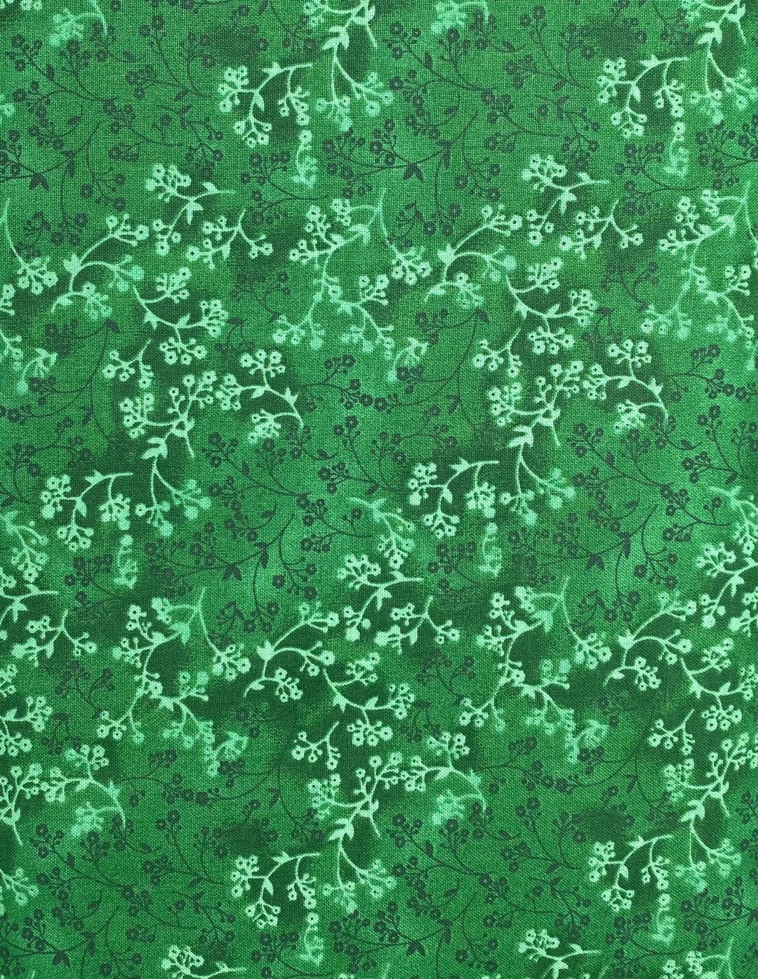 Green Fabric by the Yard, Green Floral Fabric, Green Flower Fabric ...