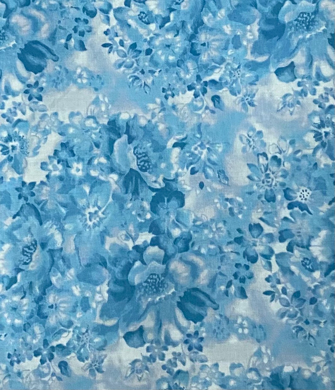 Blue Fabric by the Yard, Blue Floral Fabric, Blue Flower Fabric, Blue ...