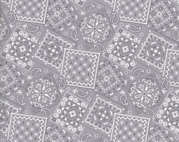 Gray Bandana Look Fabric by the Yard, Gray Bandana Print Fabric, Gray ...