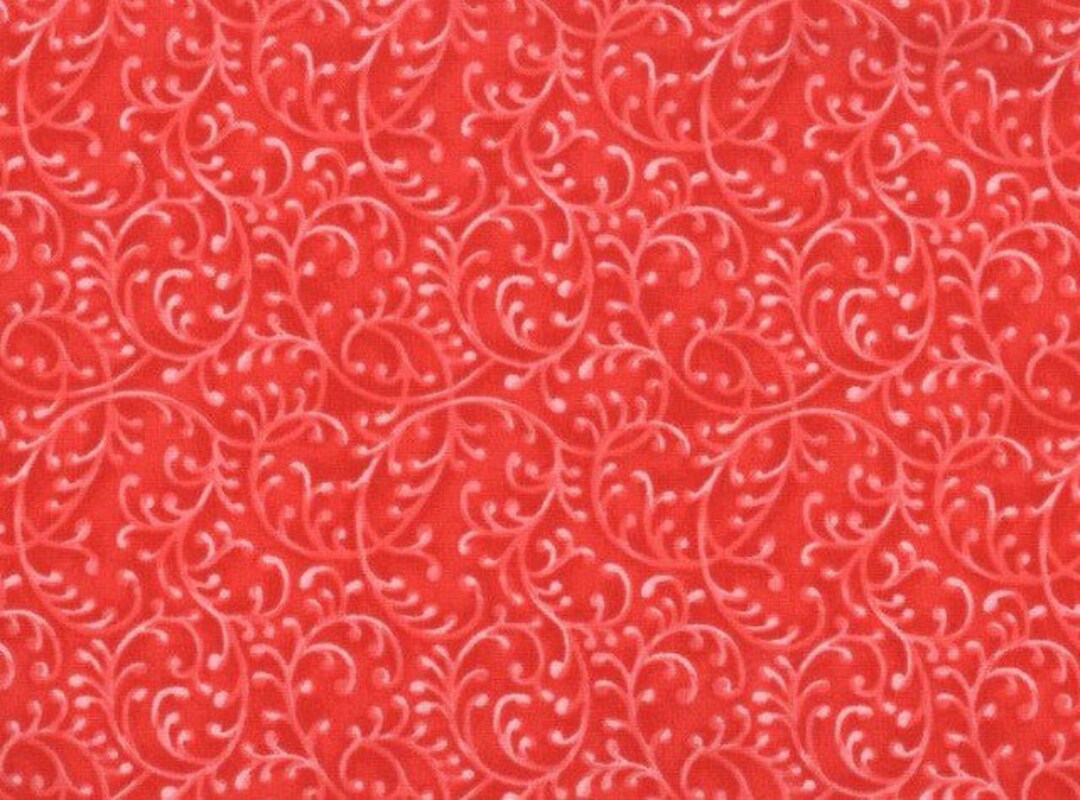 Red Fabric by the Yard, Red Vine Fabric, Red Scroll Fabric, Red Cotton ...