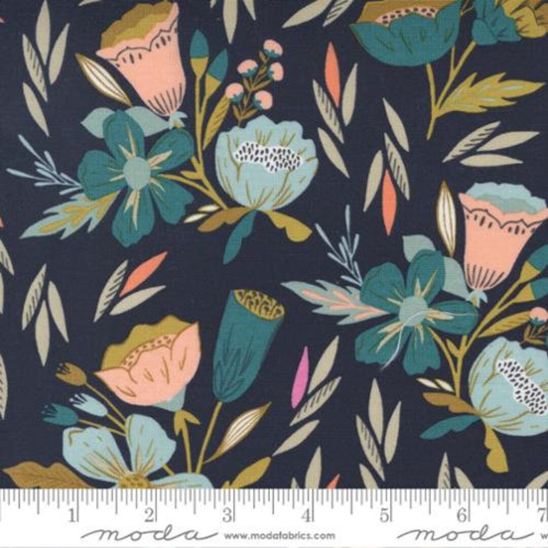Blue Floral Fabric by Moda Songbook a New Page Fabric Line, Blue Cotton ...