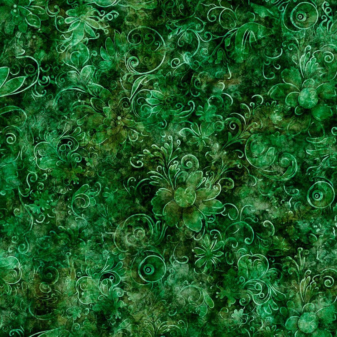 Green Fabric by the Yard, Green Flower Fabric, Green Swirl Fabric ...