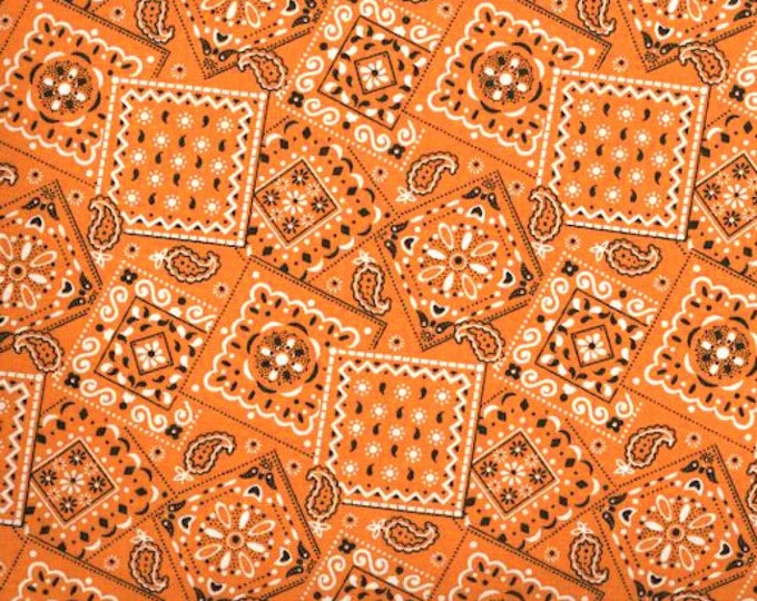 Orange Bandana Look Fabric by the Yard, Orange Bandana Print Fabric ...