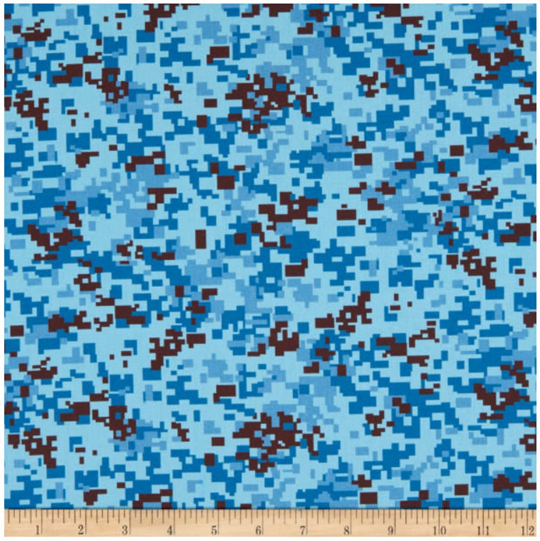 Blue Camouflage Fabric by the Yard, Blue Camo Fabric, Blue Digital Camo ...