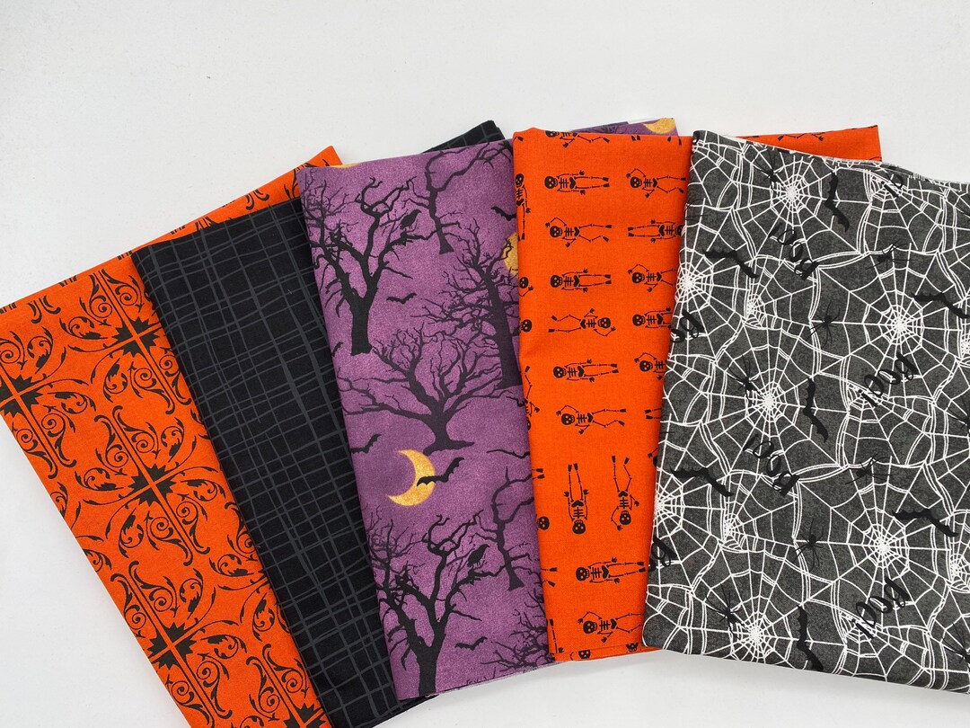 Halloween Fabric Bundle, Boo Fabric, Scary Fabric, Skeleton Fabric, Bat ...