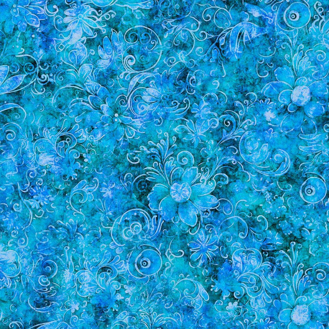 Blue Fabric by the Yard, Blue Flower Fabric, Blue Swirl Fabric, Blue ...