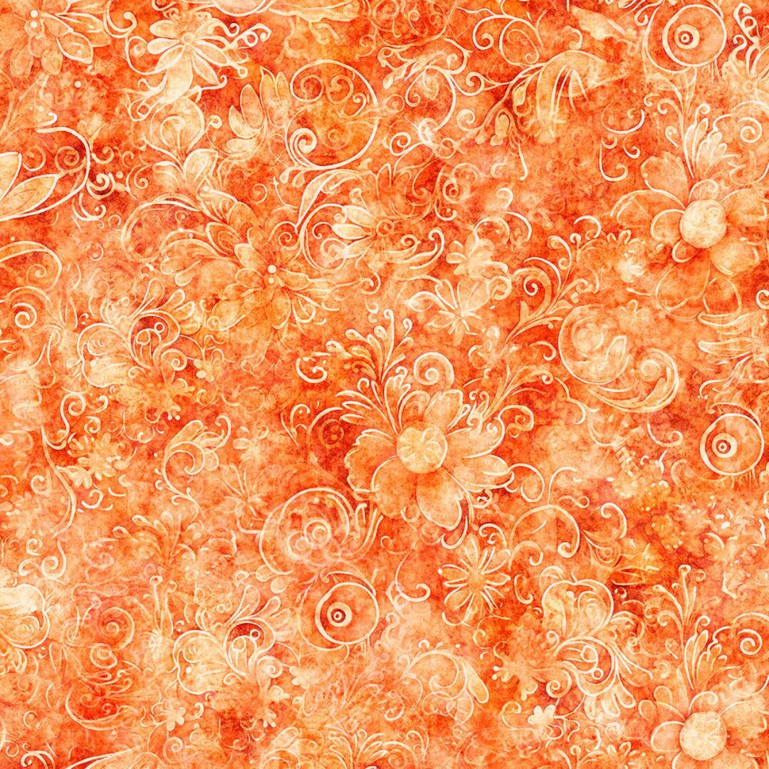 Orange Fabric by the Yard, Orange Flower Fabric, Orange Swirl Fabric ...