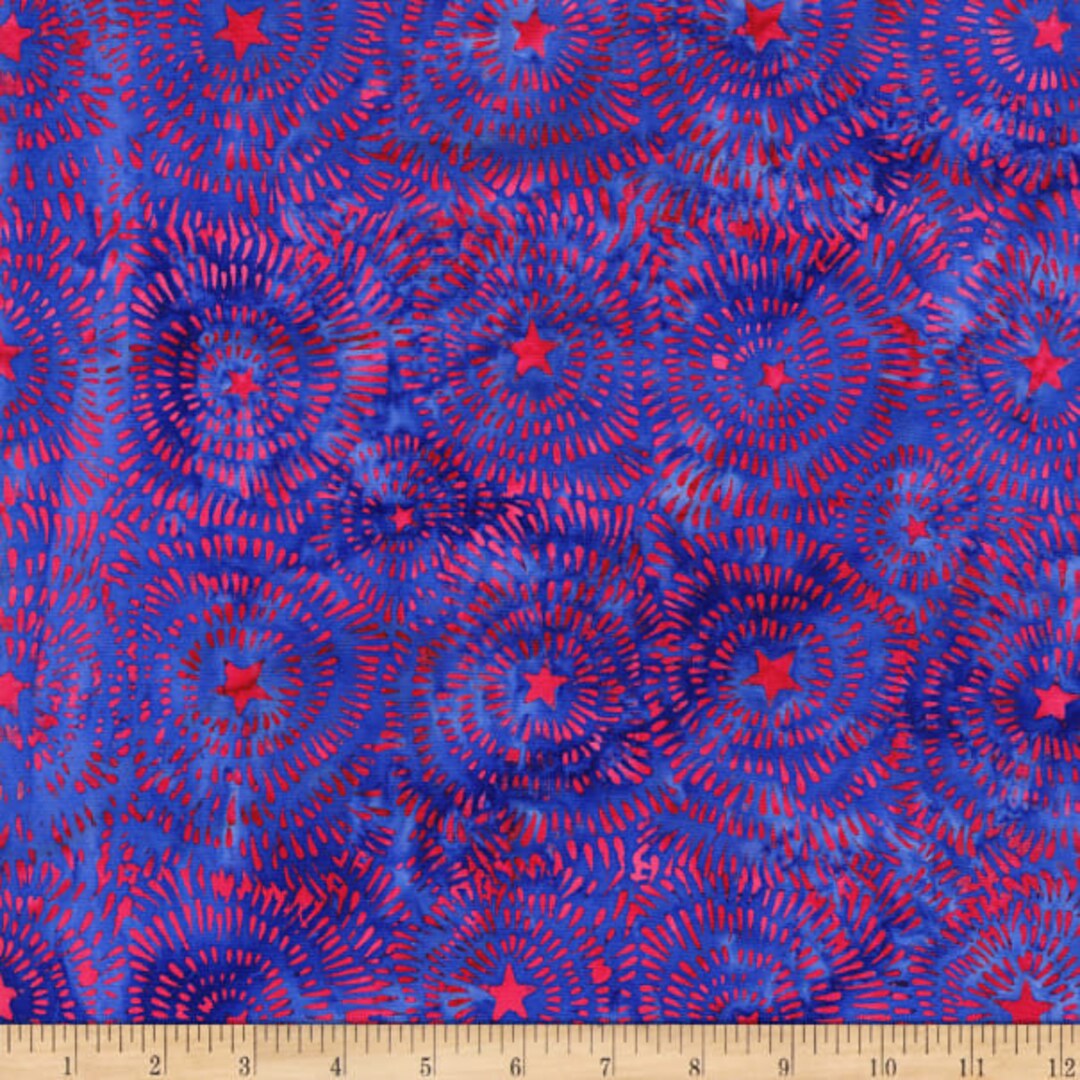 Blue Batik by Island Batik Star Burst, Blue and Red Batik, Blue Fabric ...