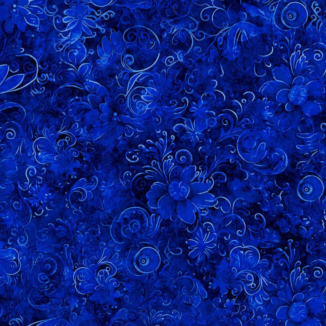 Blue Fabric by the Yard, Blue Flower Fabric, Blue Swirl Fabric, Blue ...