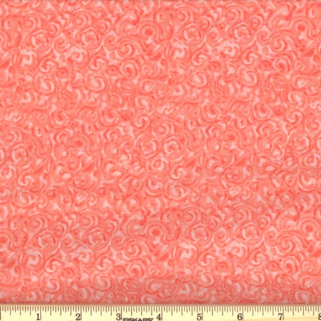 Coral Fabric by the Yard, Coral Cotton Fabric, Coral Swirl Fabric ...