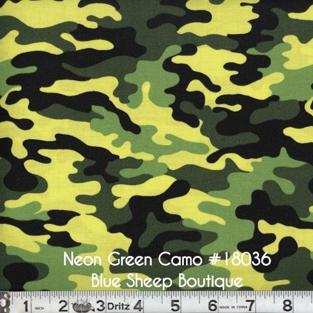 Neon Green Camo Fabric by the Yard, Neon Green Camouflage Fabric, Green ...