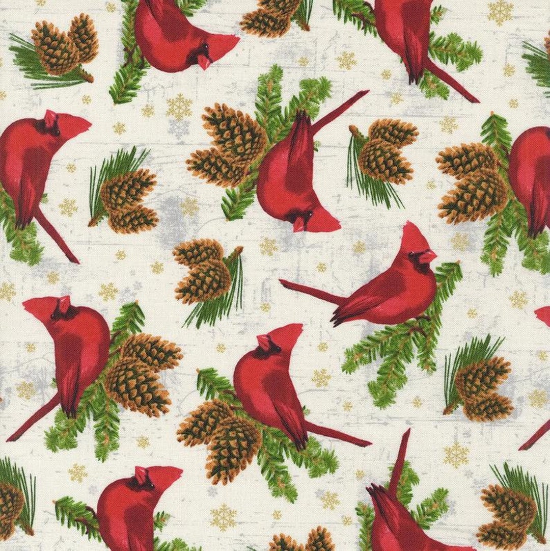 Christmas Fabric by the Yard, Christmas Cardinals Fabric by Windham ...