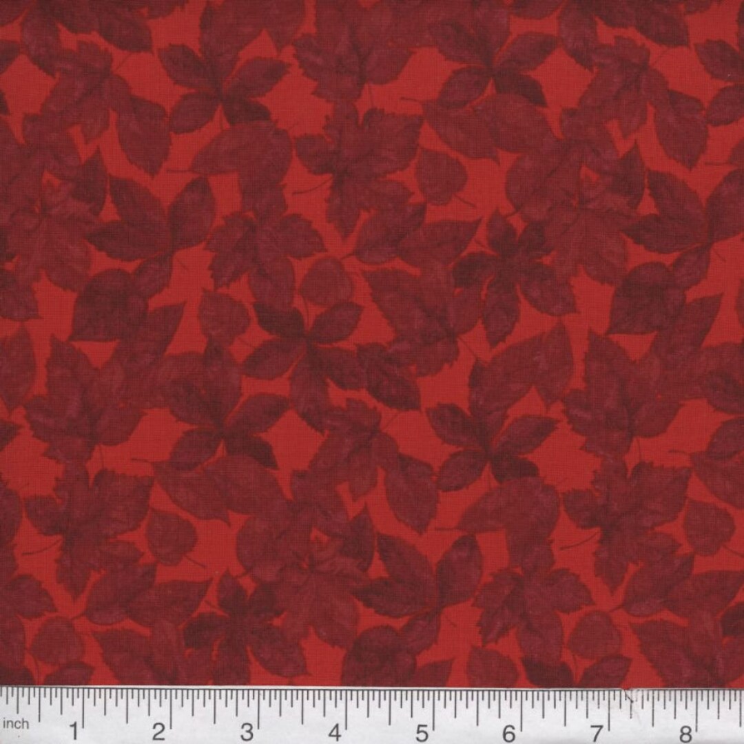 Red Fabric by the Yard, Red Leaf Fabric, Red Leaves Fabric, Red Cotton ...