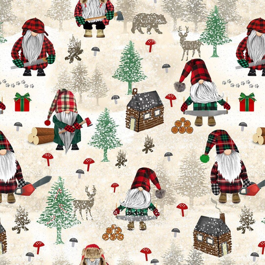 Lumberjack Gnomes Fabric by the Yard From Timeless Treasures, Christmas ...