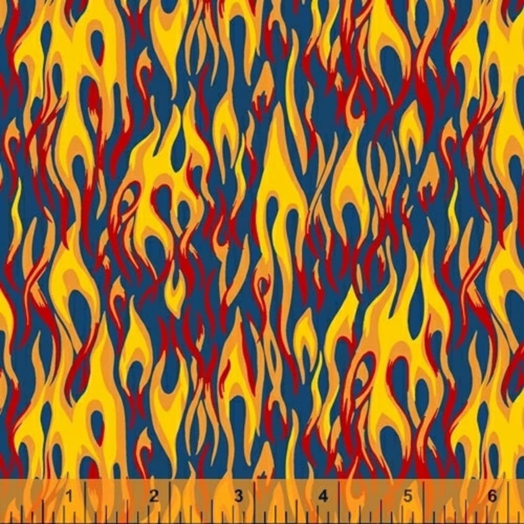 Blue and Yellow Flames Fabric by the Yard, Fire Fabric, Hold the Line ...