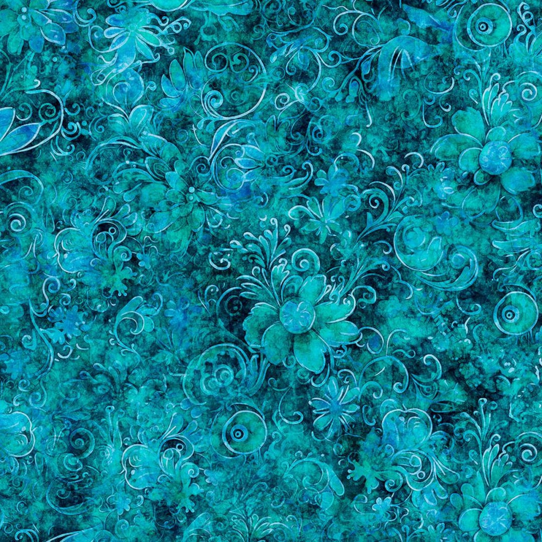 Blue Fabric by the Yard, Blue Flower Fabric, Blue Swirl Fabric, Blue ...