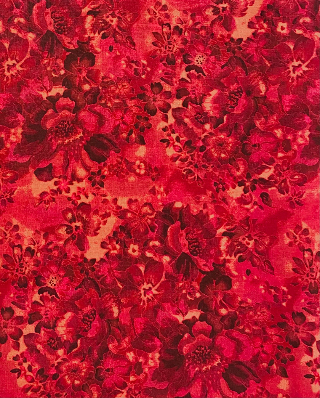 Red Fabric by the Yard, Red Floral Fabric, Red Flower Fabric, Red ...