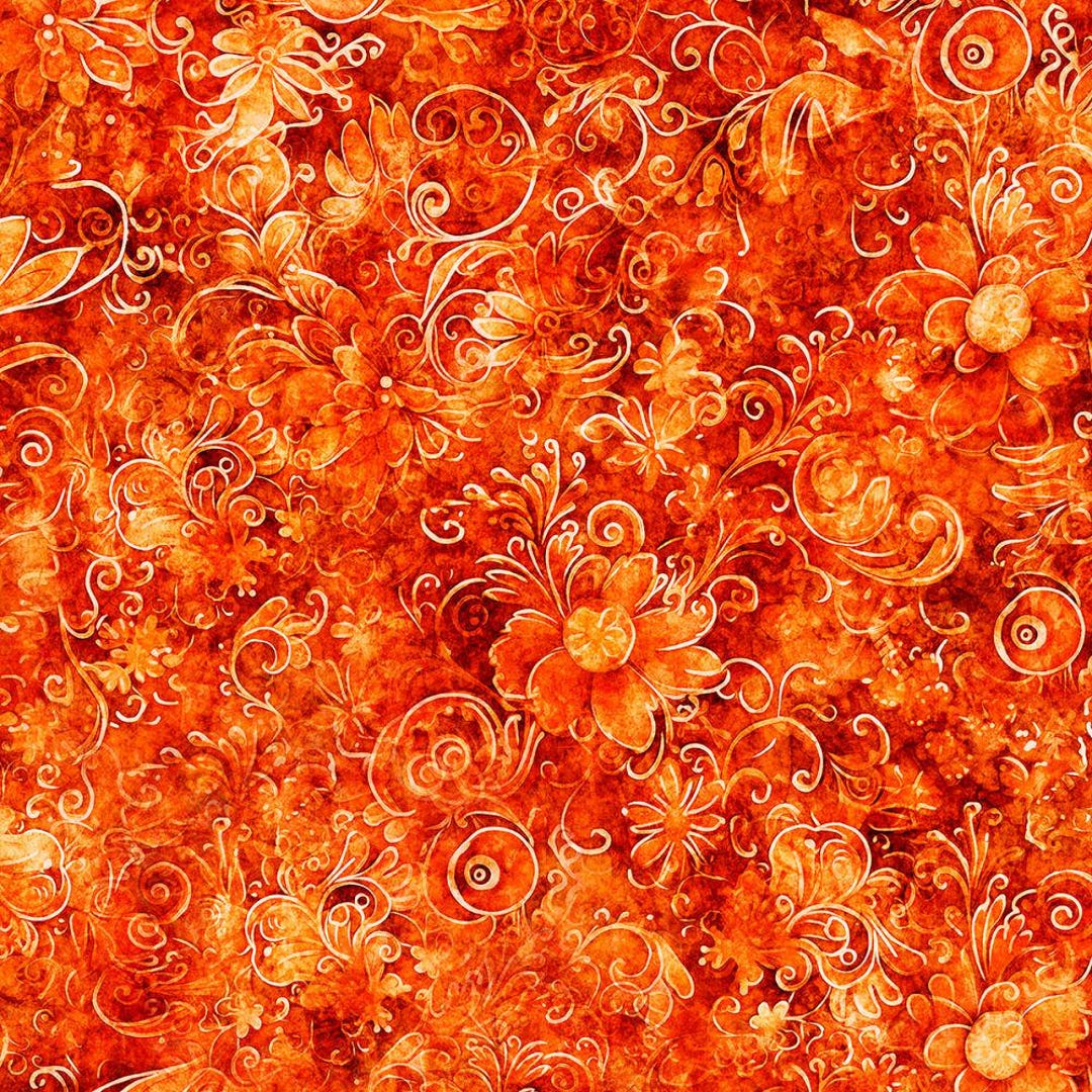 Orange Fabric by the Yard, Orange Flower Fabric, Orange Swirl Fabric ...