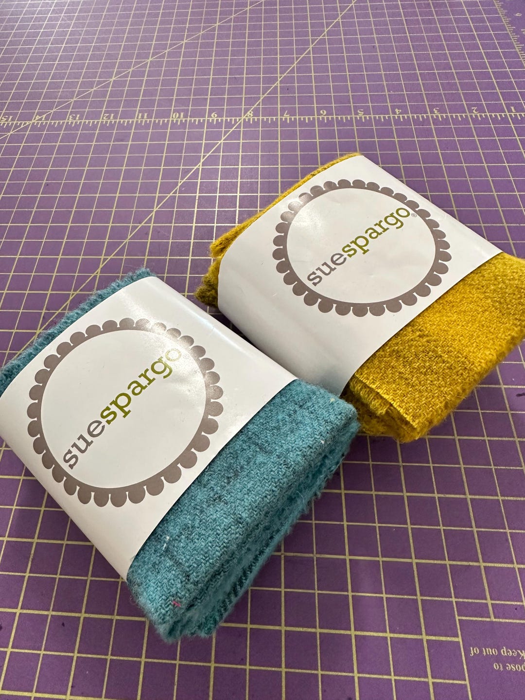 Textural Wool Fabric Bundle in Turquoise and Yellow, Fat 1/32 Fabric ...