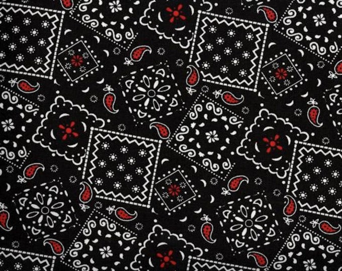 Black Bandana Look Fabric by the Yard, Black Bandana Print Fabric ...