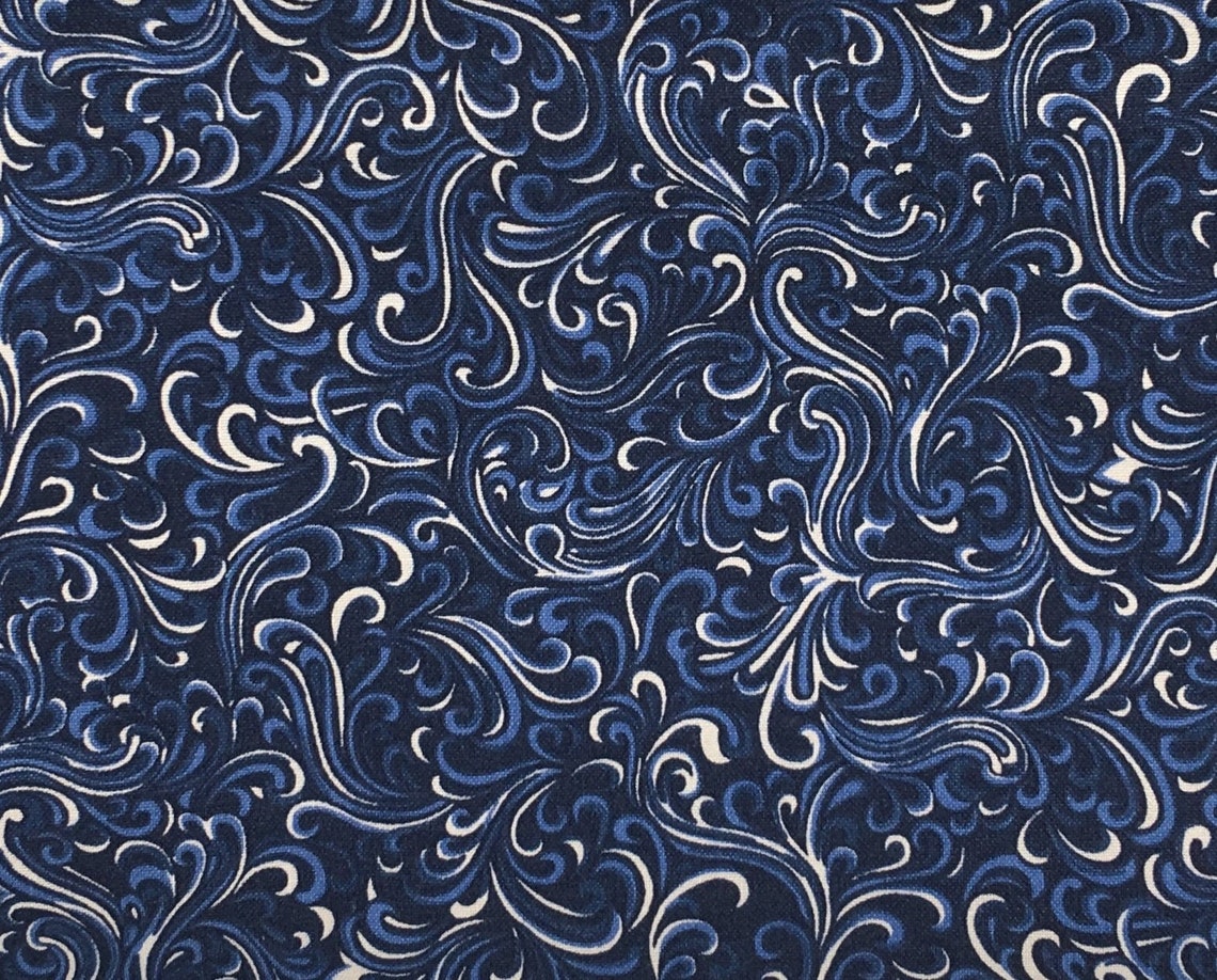 Navy Blue Fabric by the Yard, Blue Swirl Fabric, Navy Fabric by the ...