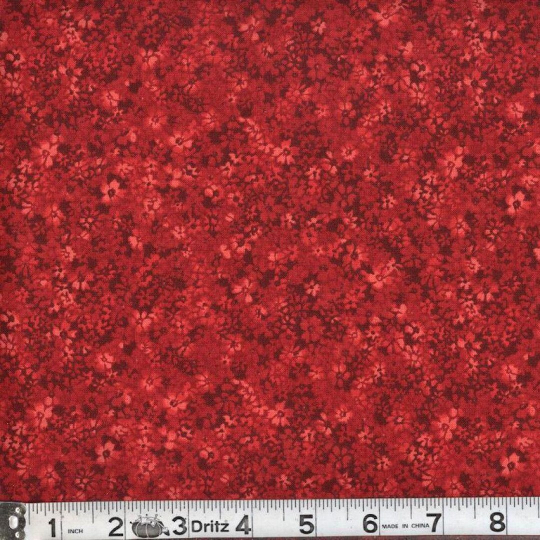 Red Fabric by the Yard, Red Floral Fabric, Red Flower Fabric, Red ...