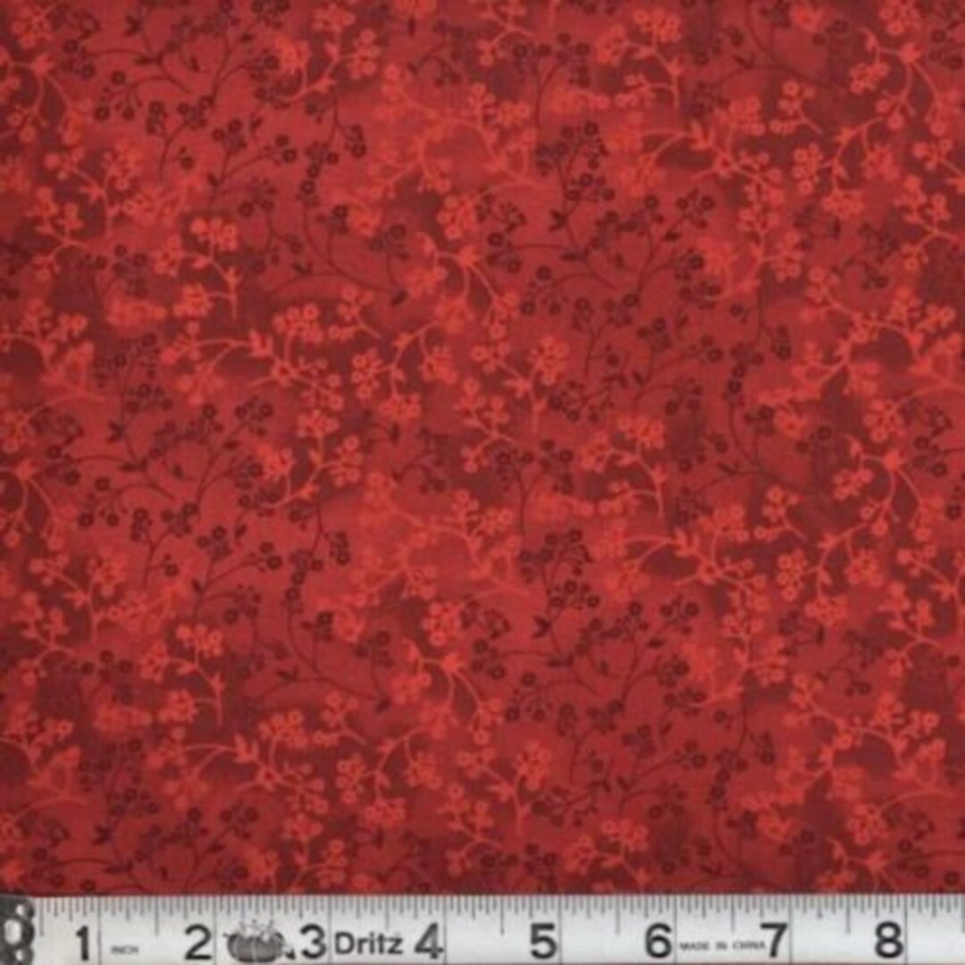 Red Fabric by the Yard, Christmas Fabric by the Yard, Red Floral Fabric ...
