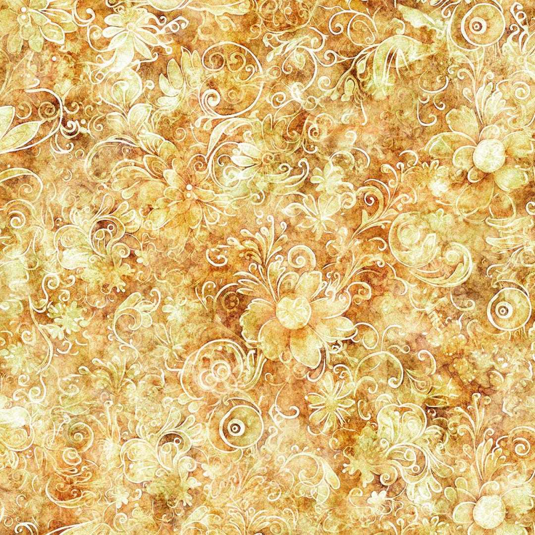 Gold Fabric by the Yard, Gold Flower Fabric, Gold Swirl Fabric, Gold ...