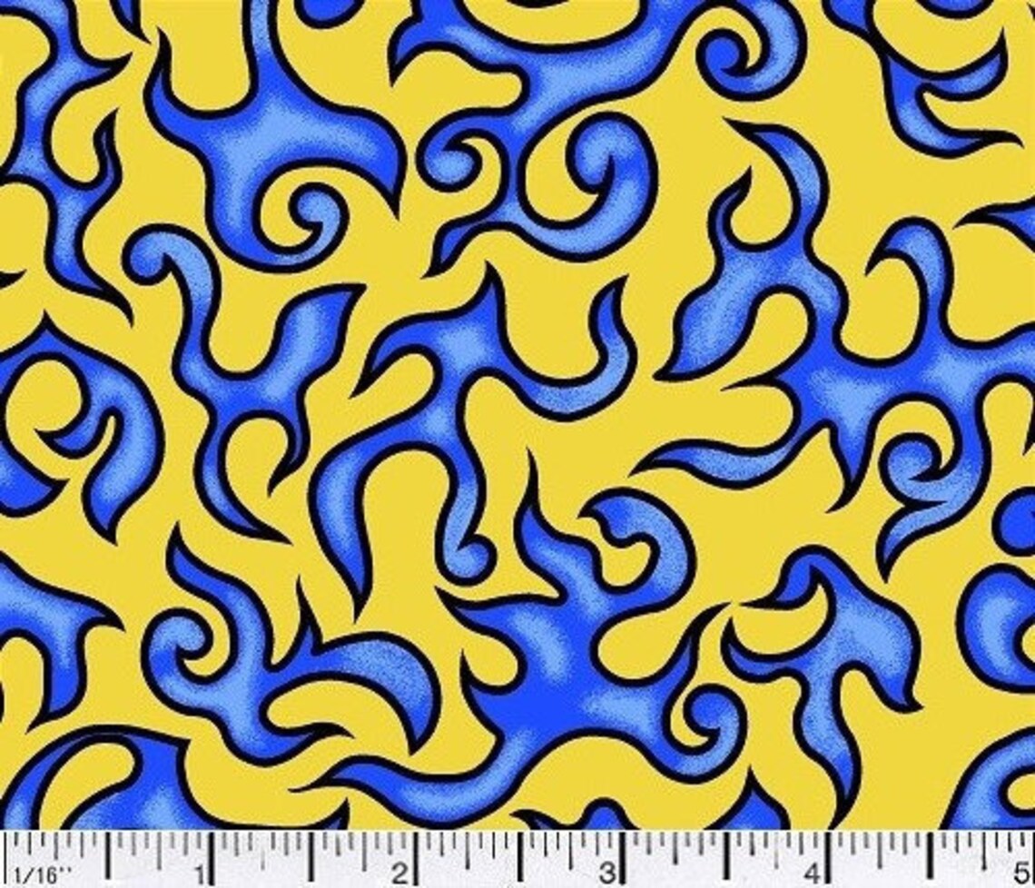 Blue and Yellow Flames Fabric Fire Fabric Flames Fabric by - Etsy