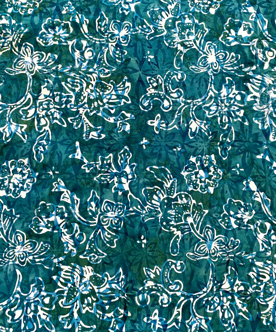 Dark Green Batik Fabric by the Yard, Green Batik From Java Batik ...