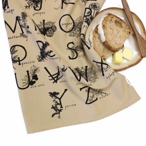 ABC HERBS & SPICES - Hand Printed Tea Towel / Handmade Gift / Art ...