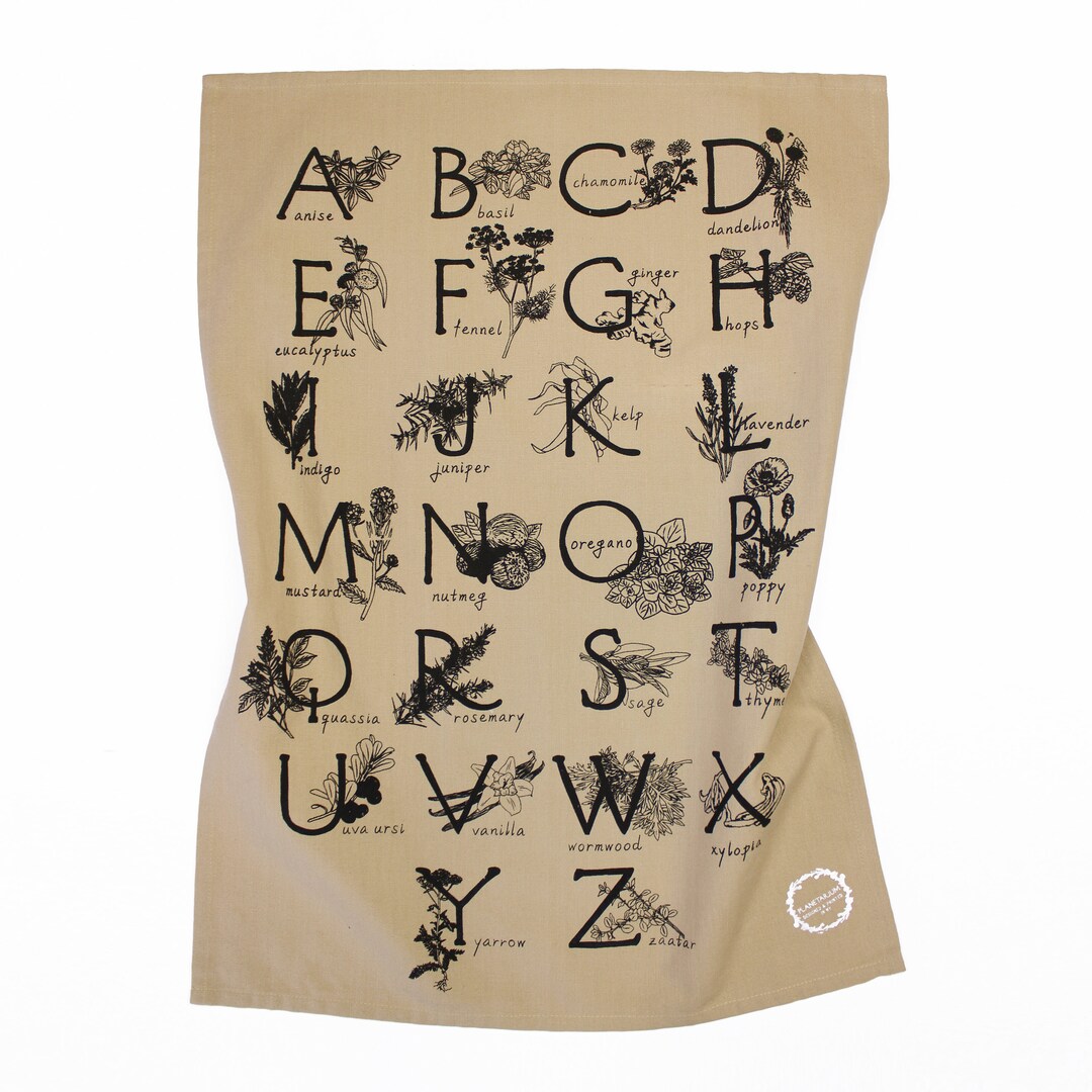 ABC HERBS & SPICES - Hand Printed Tea Towel / Handmade Gift / Art ...