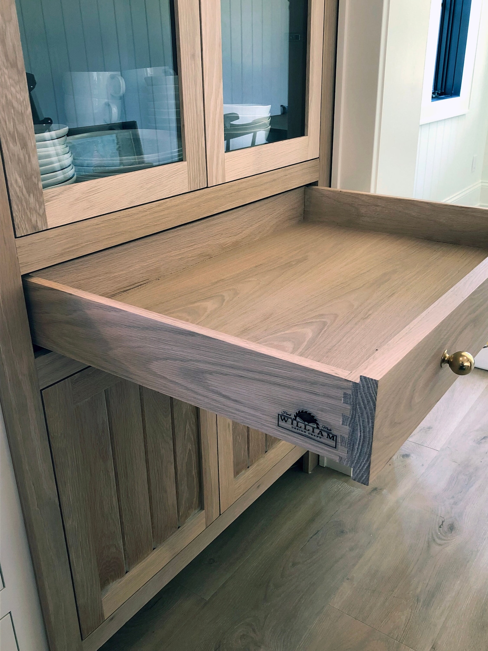 White Oak Kitchen Storage Hutch Glass Doors - Etsy