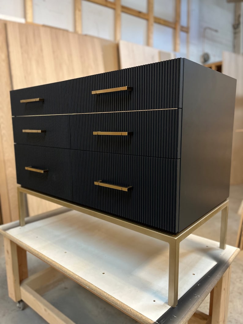 Black Reeded Walnut Gold Base Bathroom Vanity - Etsy