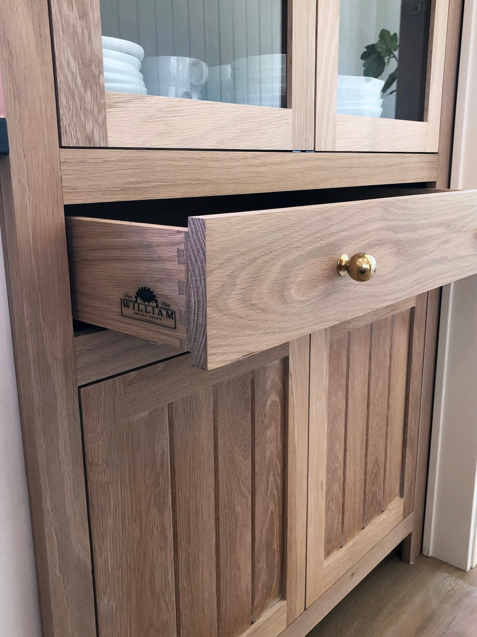 White Oak Kitchen Storage Hutch Glass Doors - Etsy