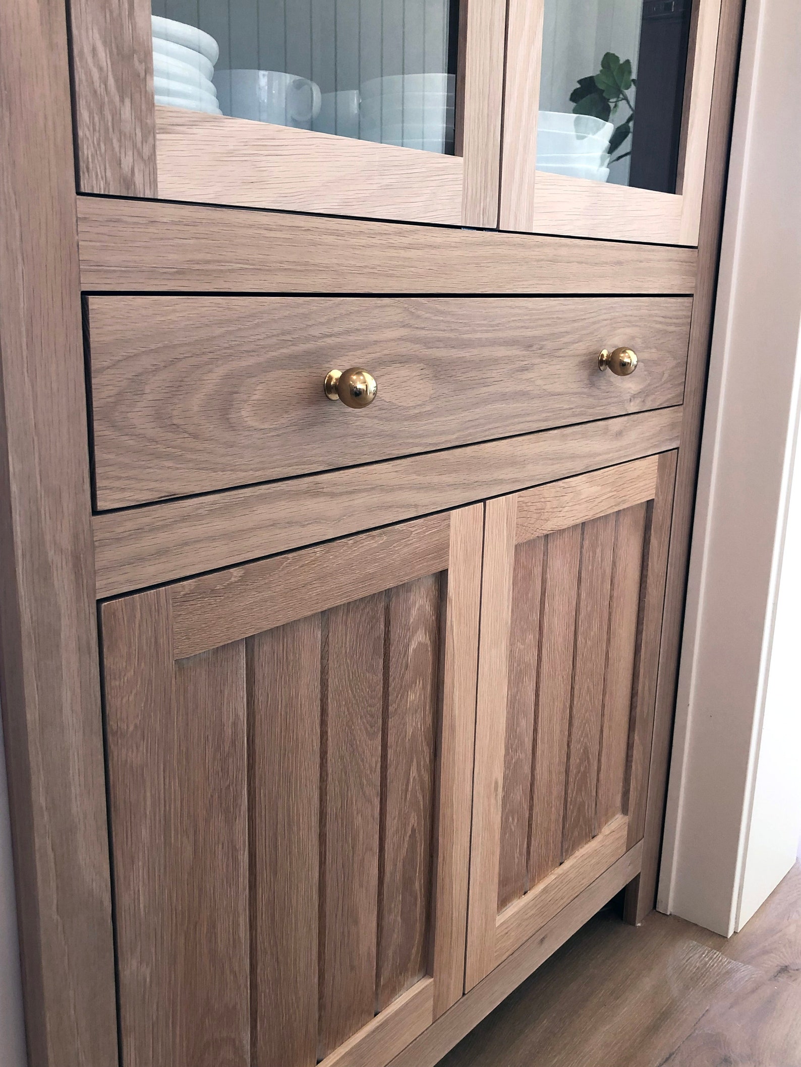 White Oak Kitchen Storage Hutch Glass Doors - Etsy