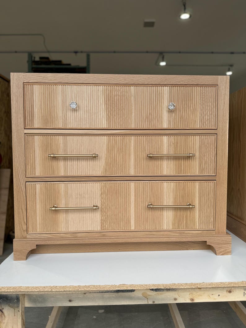 Reeded White Oak Vanity With Makeup Counter - Etsy