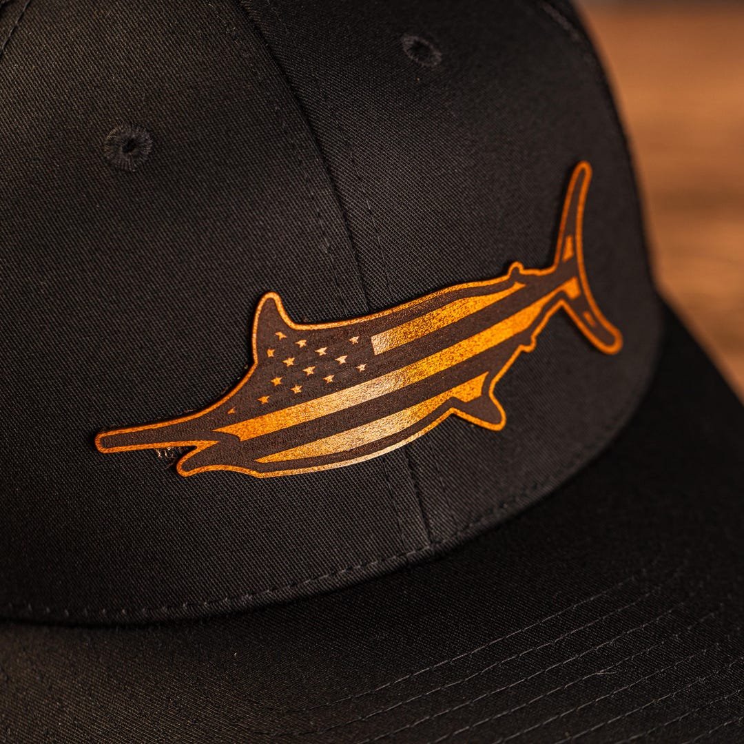 Marlin Fish USA Flag Leather Patch - NO HAT, Patch Only - Veg Tan ...