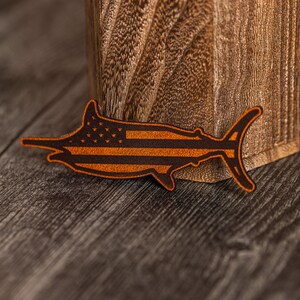 Marlin Fish USA Flag Leather Patch - NO HAT, Patch Only - Veg Tan ...
