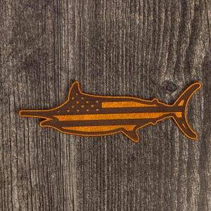 Marlin Fish USA Flag Leather Patch - NO HAT, Patch Only - Veg Tan ...