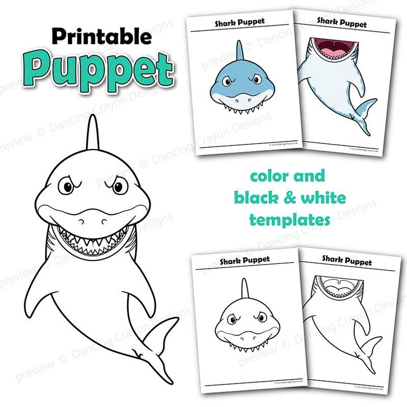 Shark Craft Activity | Printable Paper Bag Puppet Template - Etsy