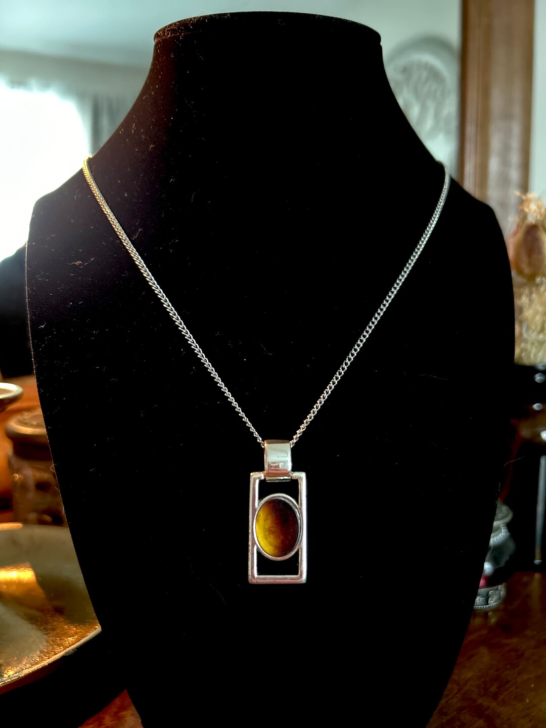 1970s Geometric Tigers Eye Pendant Necklace - Etsy