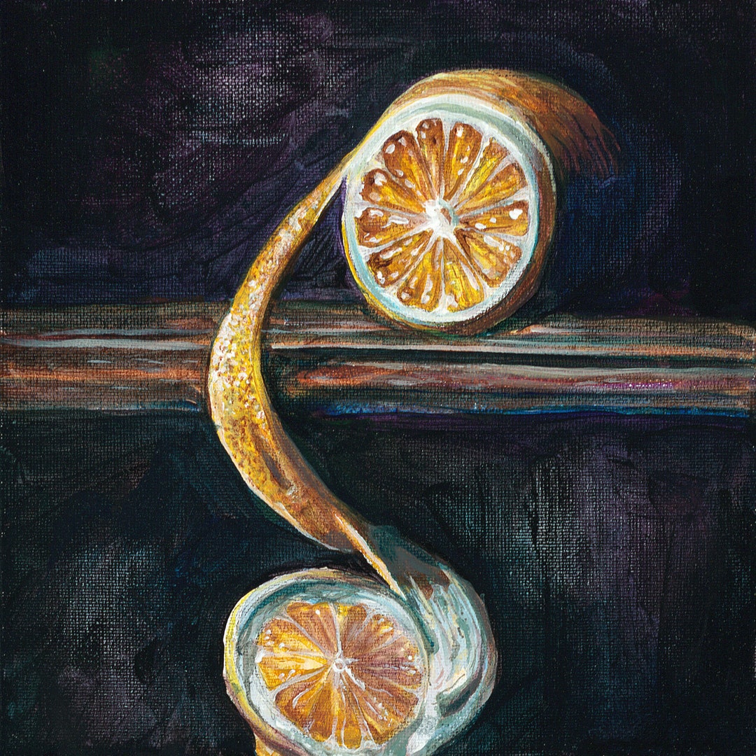 Peeled Lemon Acrylic Still Life Painting Print by Kimberly Carissa Art ...